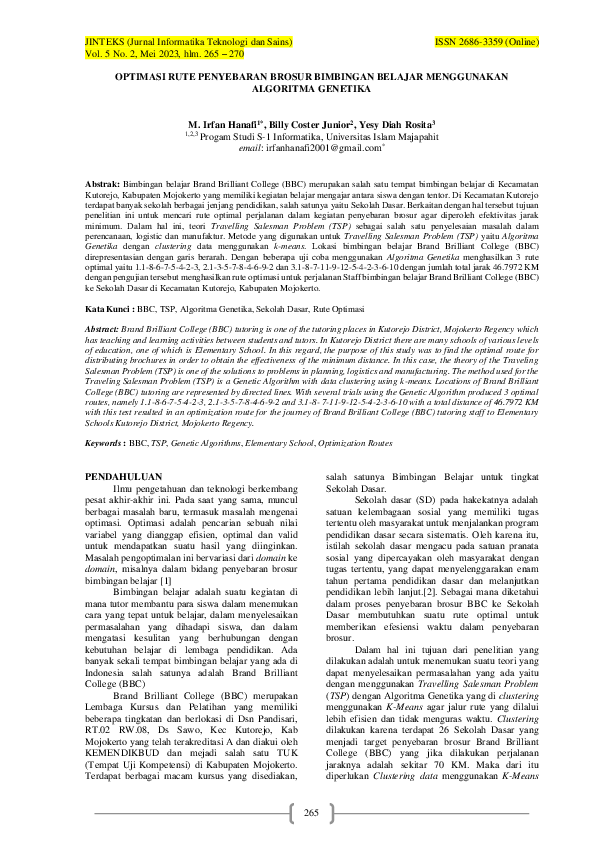 (PDF) Optimasi Rute Penyebaran Brosur Bimbingan Belajar Menggunakan ...