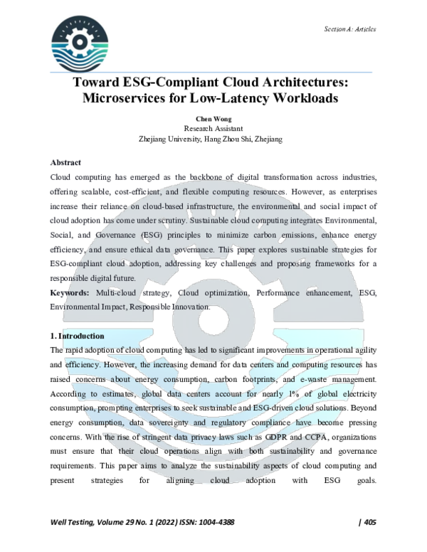 (PDF) Toward ESG-Compliant Cloud Architectures: Microservices for Low-Latency Workloads