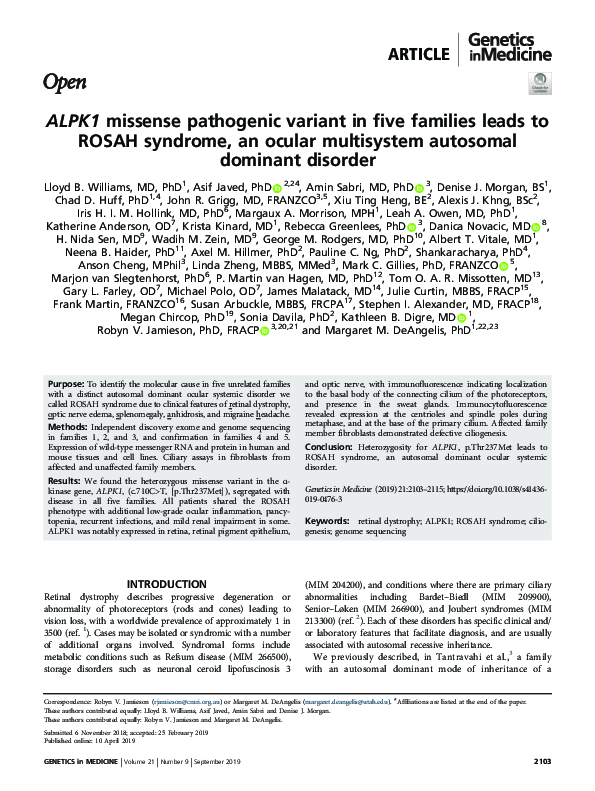 (PDF) ALPK1 missense pathogenic variant in five families leads to ROSAH syndrome, an ocular ...