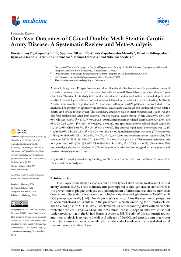 (PDF) One-Year Outcomes of CGuard Double Mesh Stent in Carotid Artery ...
