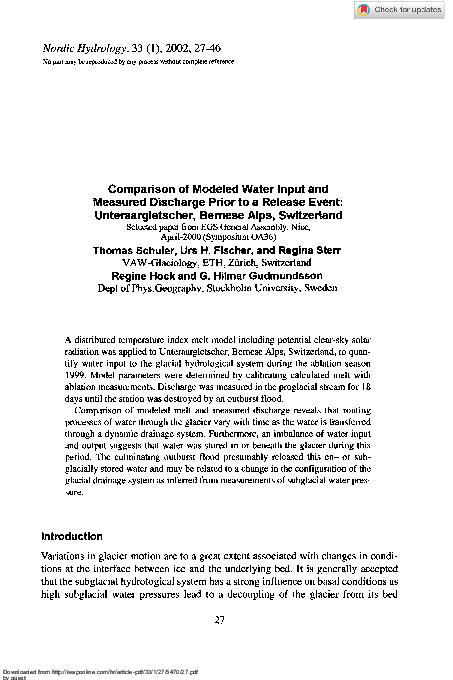 (PDF) Comparison of Modeled Water Input and Measured Discharge Prior to ...