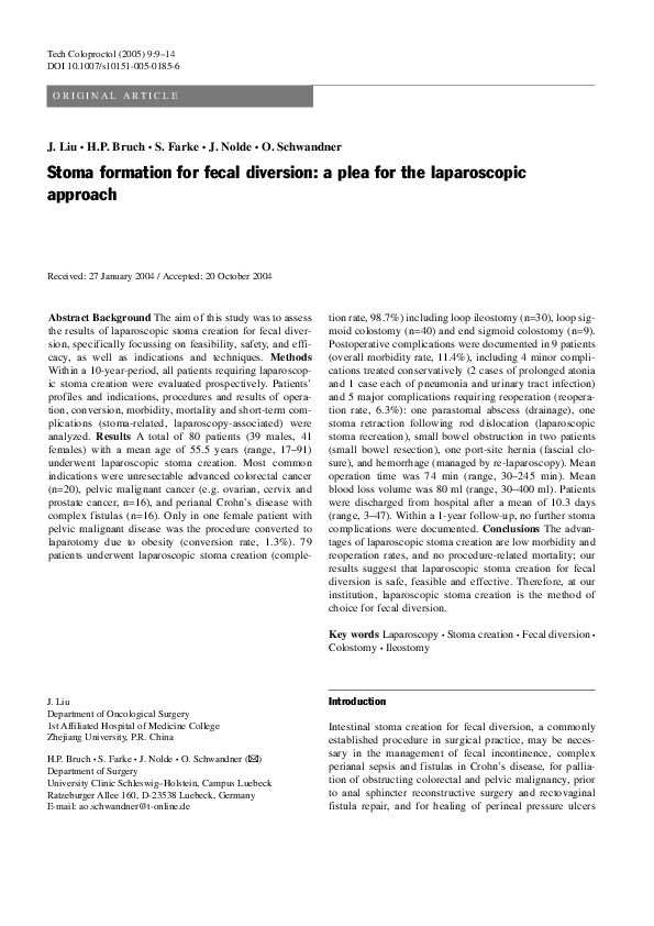 (PDF) Stoma formation for fecal diversion: a plea for the laparoscopic ...