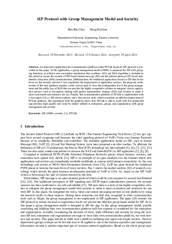 (PDF) SIP Protocol with Group Management Model and Security