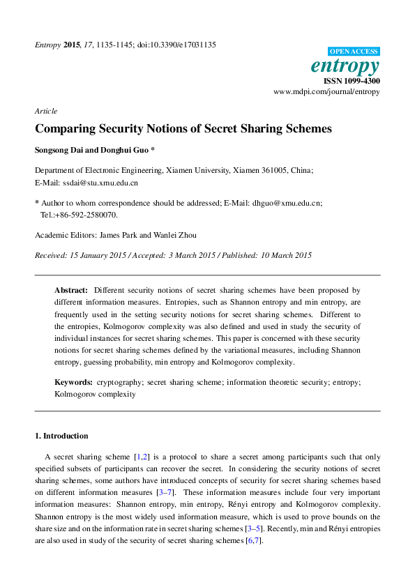 (PDF) Comparing Security Notions of Secret Sharing Schemes