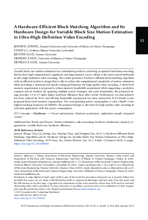 Pdf A Hardware Efficient Block Matching Algorithm And Its Hardware Design For Variable Block