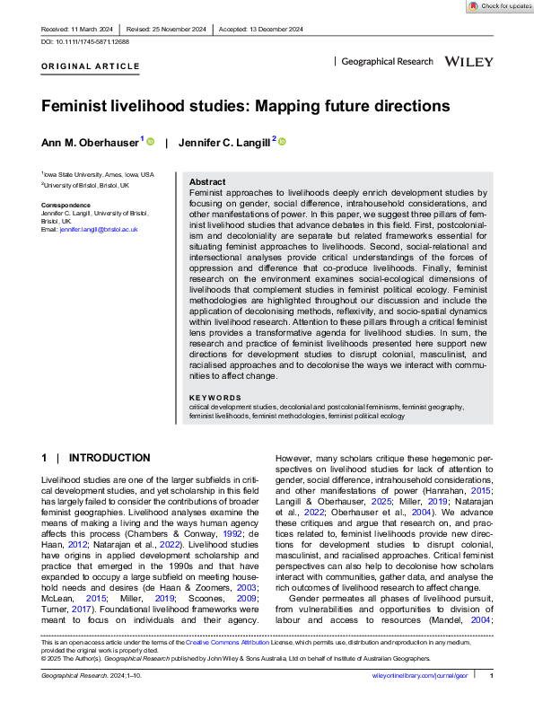 (PDF) Feminist livelihood studies: Mapping future directions