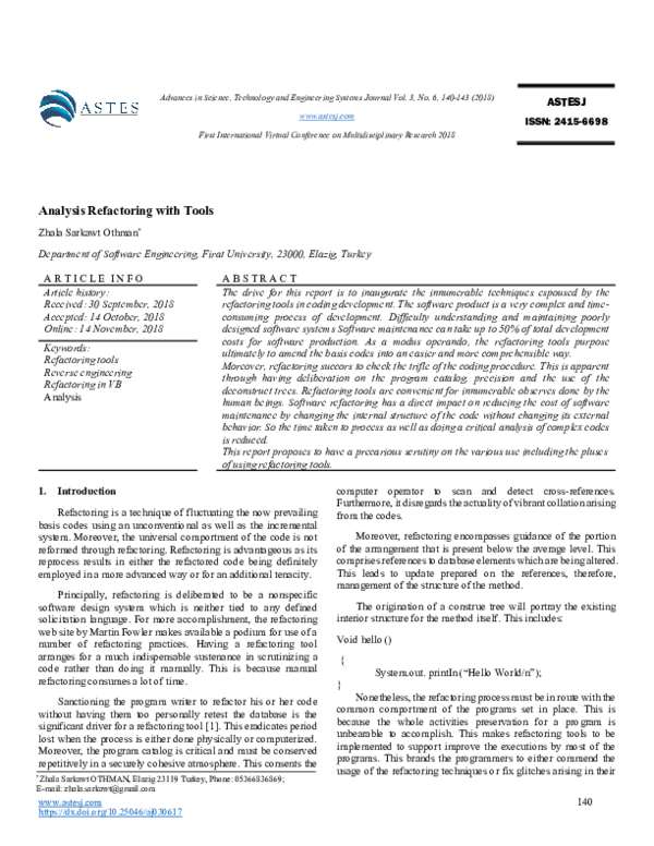 (PDF) Analysis Refactoring with Tools