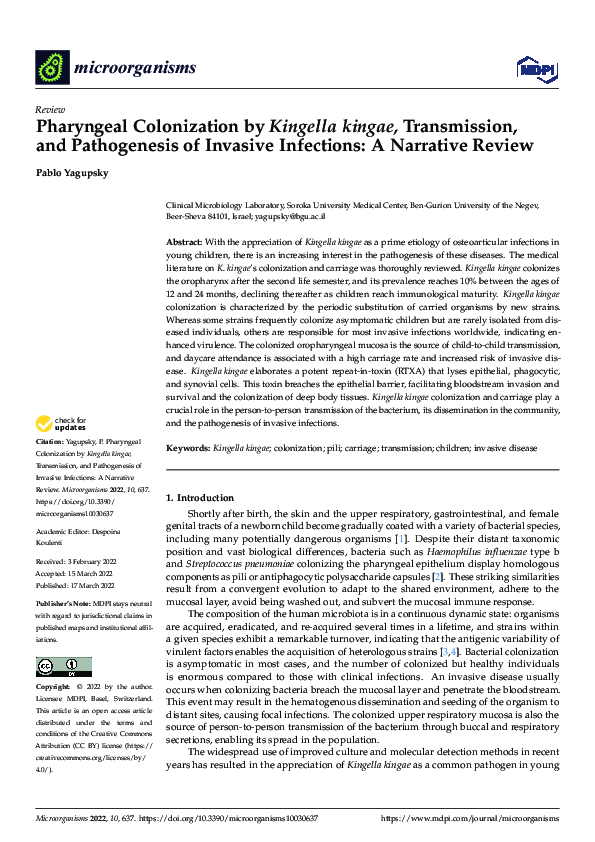 (PDF) Pharyngeal Colonization by Kingella kingae, Transmission, and ...