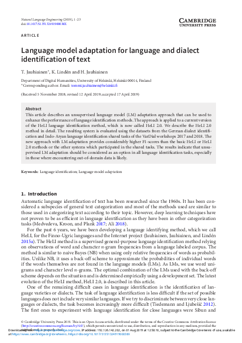 (PDF) Language model adaptation for language and dialect identification ...