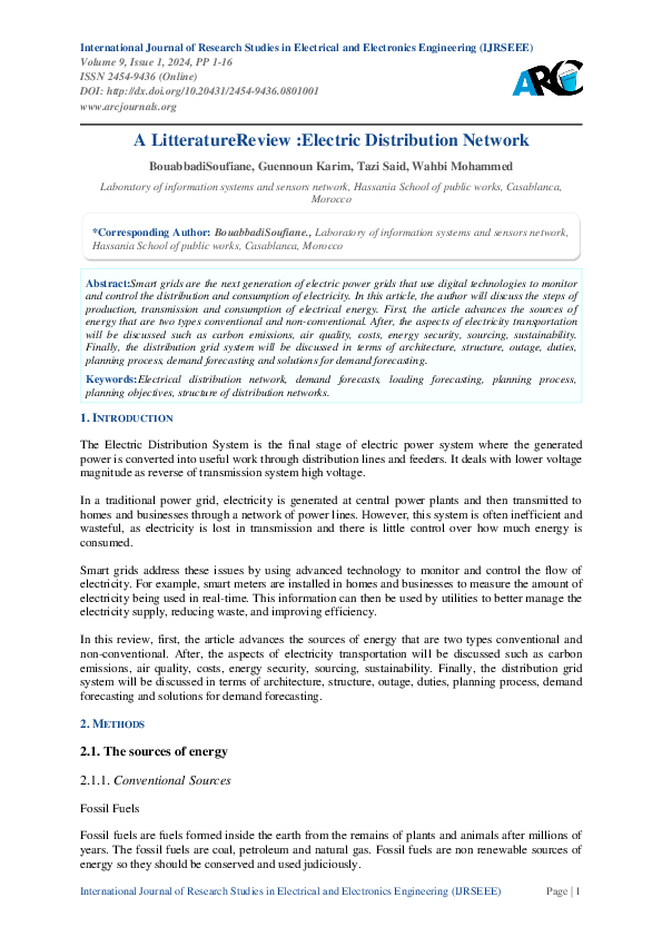 (PDF) A LitteratureReview :Electric Distribution Network