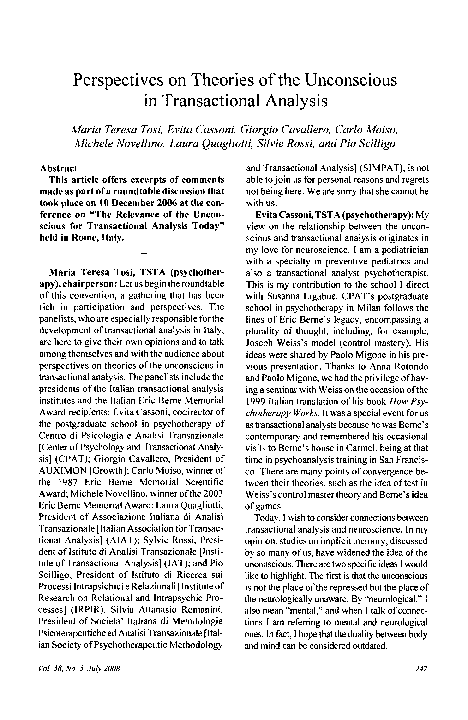 (PDF) Perspectives on Theories of the Unconscious in Transactional Analysis