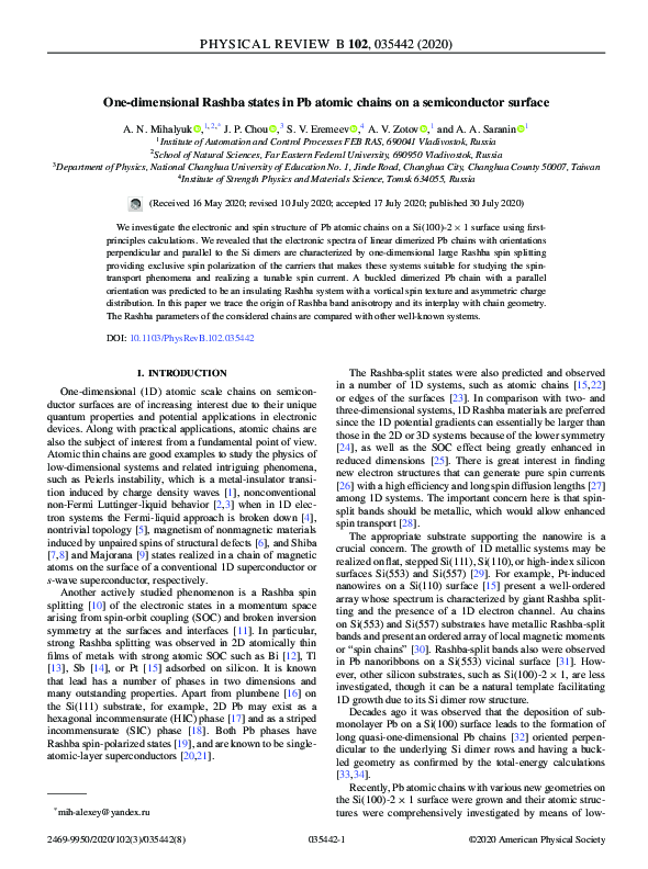 (PDF) One-dimensional Rashba states in Pb atomic chains on a ...