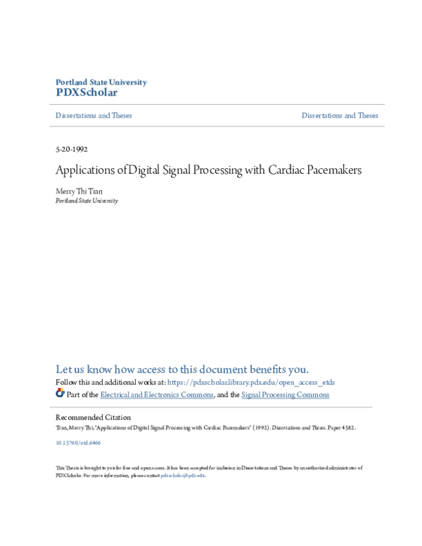 (PDF) Applications of Digital Signal Processing with Cardiac Pacemakers