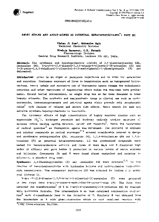 (PDF) Amino azoles and azolo-azines as potential hepatoprotectants ...