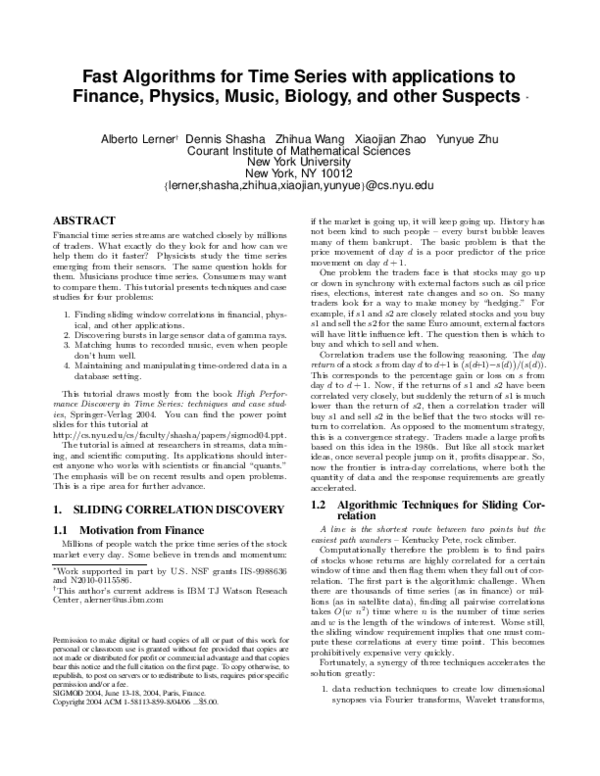 (PDF) Fast algorithms for time series with applications to finance ...