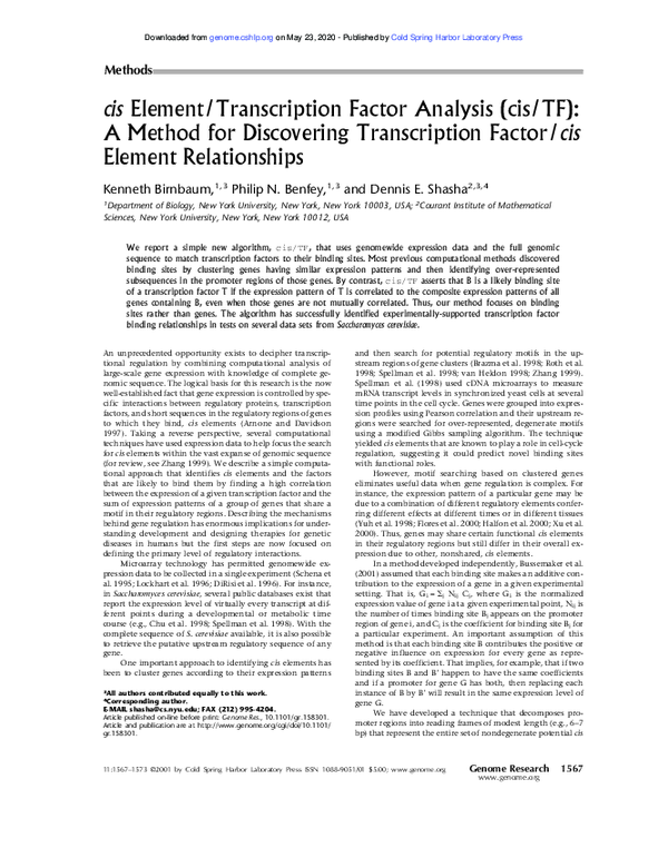 (PDF) cis Element/Transcription Factor Analysis (cis/TF): A Method for ...