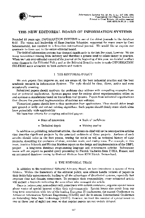 (PDF) The new Editorial Board of Information Systems