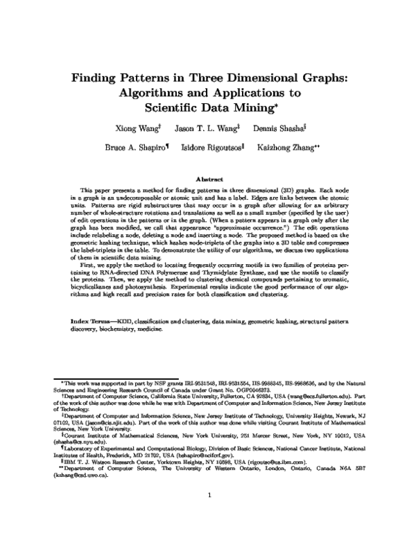 (PDF) Finding patterns in three-dimensional graphs: algorithms and applications to scientific ...