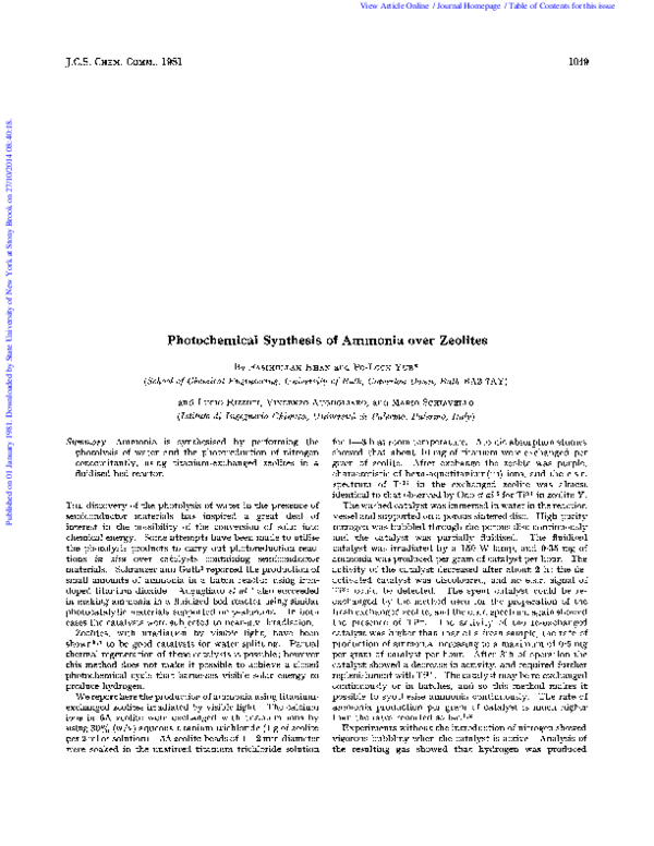 (PDF) Photochemical synthesis of ammonia over zeolites