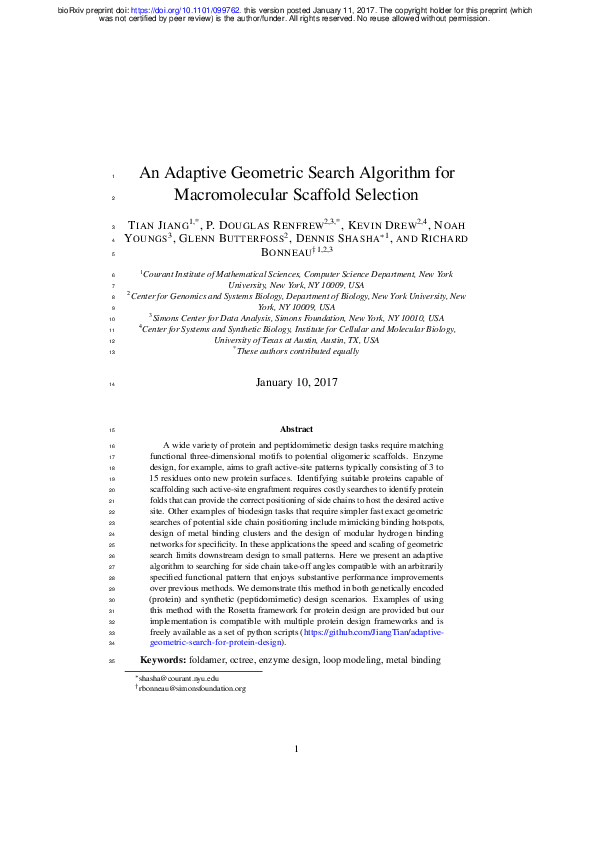 (PDF) An Adaptive Geometric Search Algorithm for Macromolecular Scaffold Selection