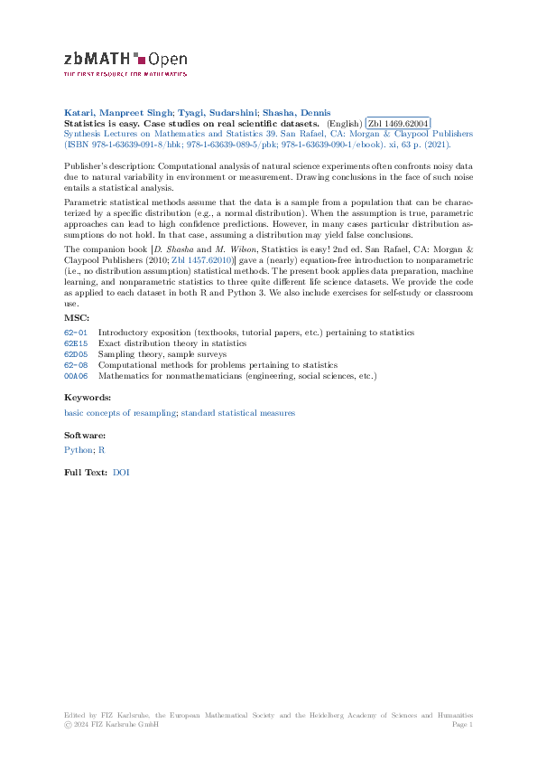 (PDF) Statistics is Easy: Case Studies on Real Scientific Datasets