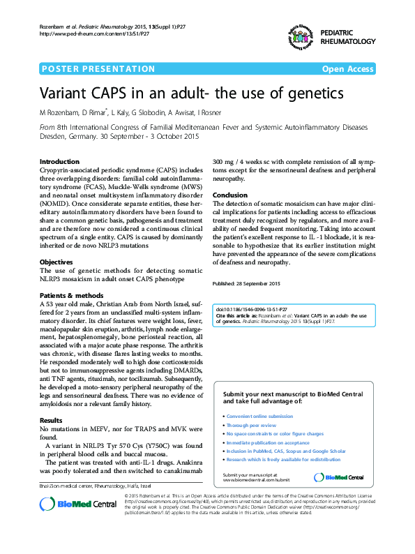 (PDF) Variant CAPS in an adult- the use of genetics