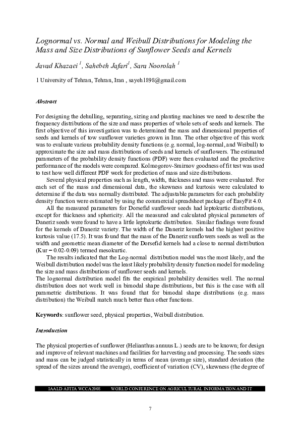 (PDF) Lognormal vs. normal and Weibull distributions for modeling the ...