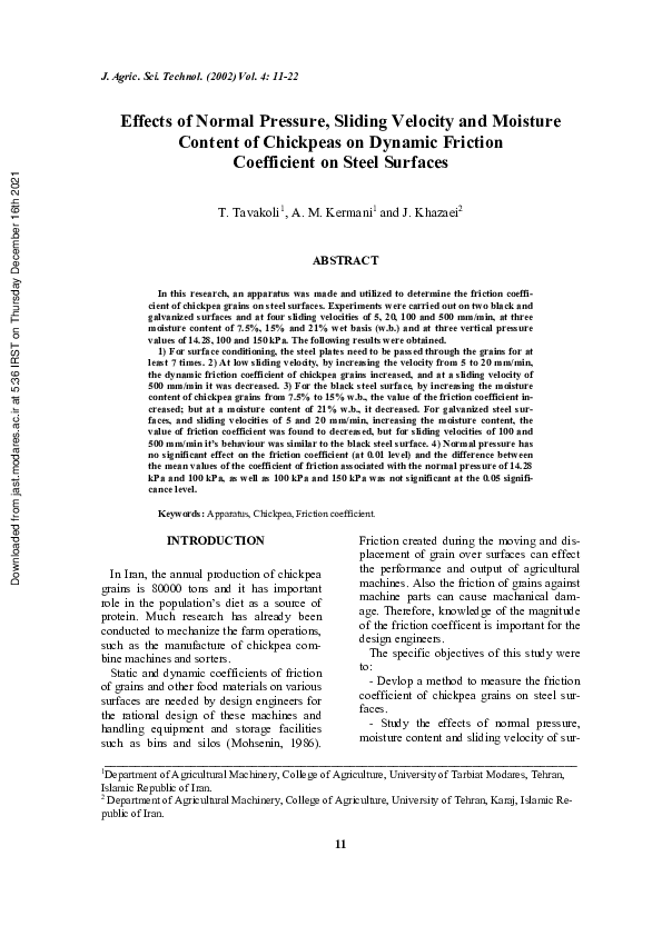 (PDF) Effects of Normal Pressure, Sliding Velocity and Moisture Content ...
