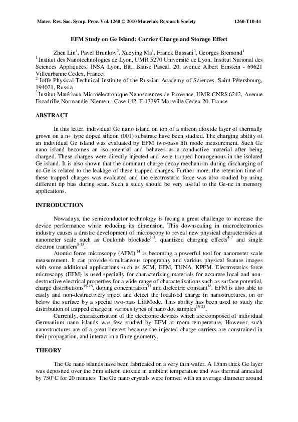 (PDF) EFM Study on Ge Island: Carrier Charge and Storage Effect