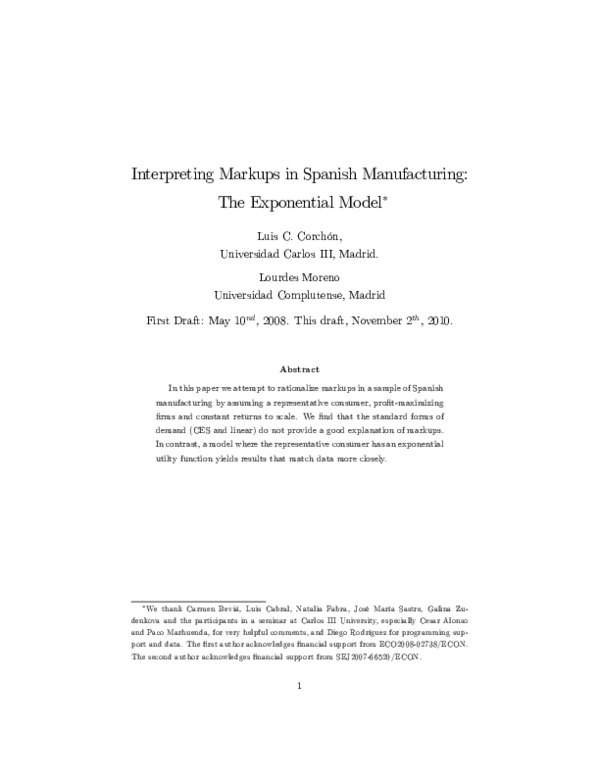 (PDF) Interpreting Markups in Spanish Manufacturing: The Exponential Model