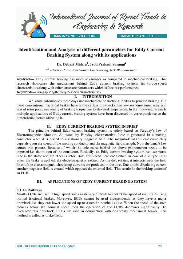 (PDF) Identification and Analysis of different parameters for Eddy Current Braking System along ...