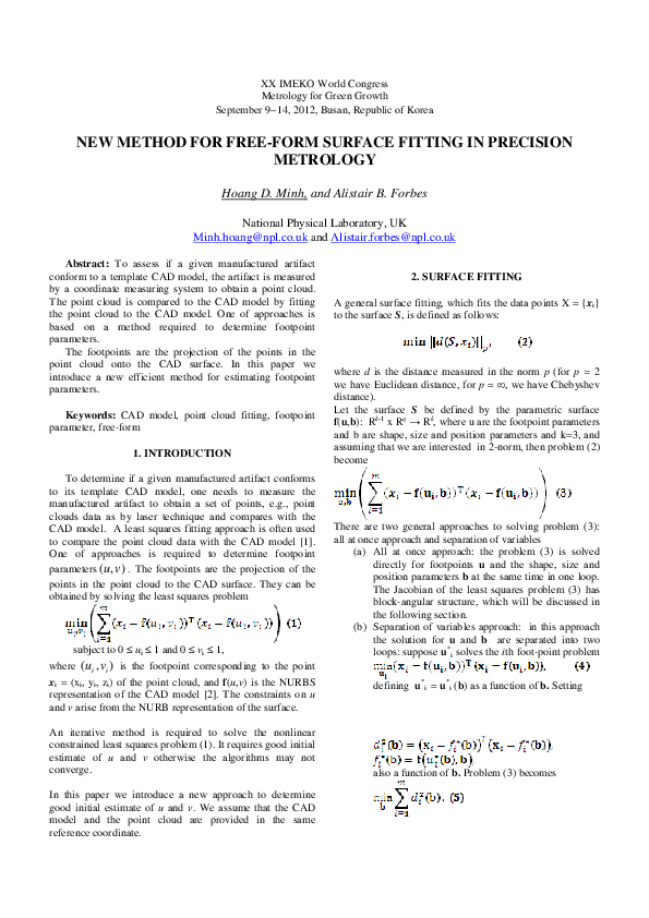 (PDF) New Method for Free-Form Surface Fitting in Precision Metrology