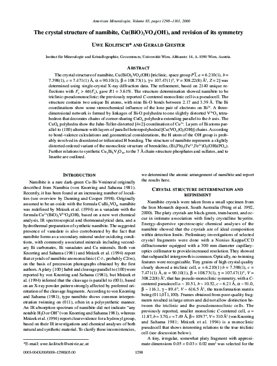 (PDF) The crystal structure of namibite, Cu(BiO)2VO4(OH), and revision ...