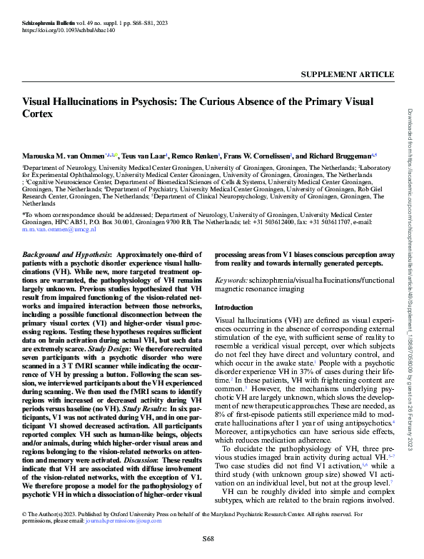 (PDF) Visual Hallucinations in Psychosis: The Curious Absence of the Primary Visual Cortex