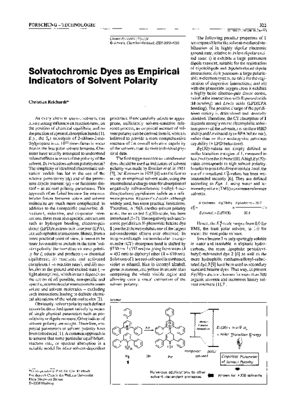 (PDF) Solvatochromic Dyes as Empirical Indicators of Solvent Polarity