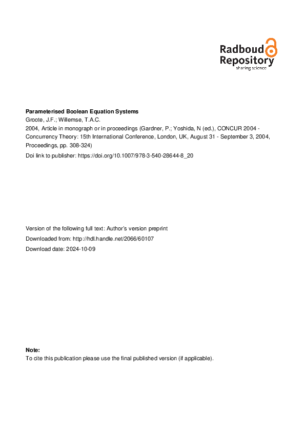 Pdf Parameterised Boolean Equation Systems