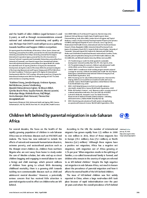 (PDF) Children left behind by parental migration in sub-Saharan Africa
