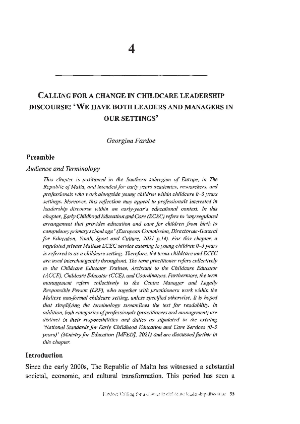(PDF) CALLING FOR A CHANGE IN CHILDCARE LEADERSHIP DISCOURSE: 'WE HAVE ...