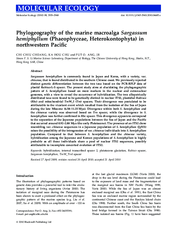 (PDF) Phylogeography of the marine macroalga Sargassum hemiphyllum ...