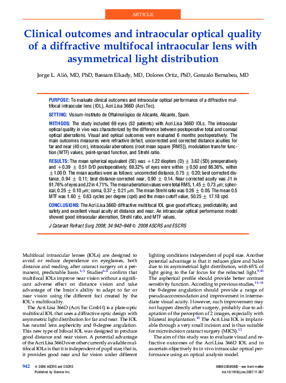 (PDF) Clinical outcomes and intraocular optical quality of a ...