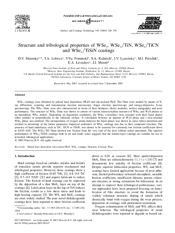 (PDF) Structure and tribological properties of WSex, WSex/TiN, WSex ...