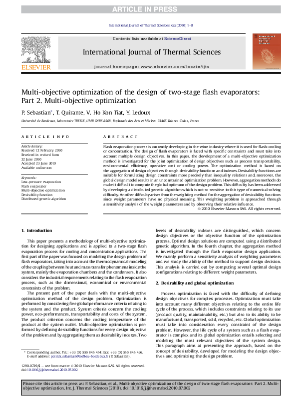 (PDF) Multiobjective optimization of the design of two-stage flash evaporators: Part 1. Process ...
