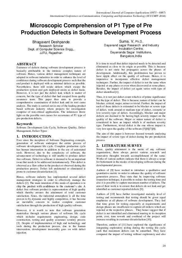 (PDF) Microscopic Comprehension of P1 Type of Pre Production Defects in Software Development Process