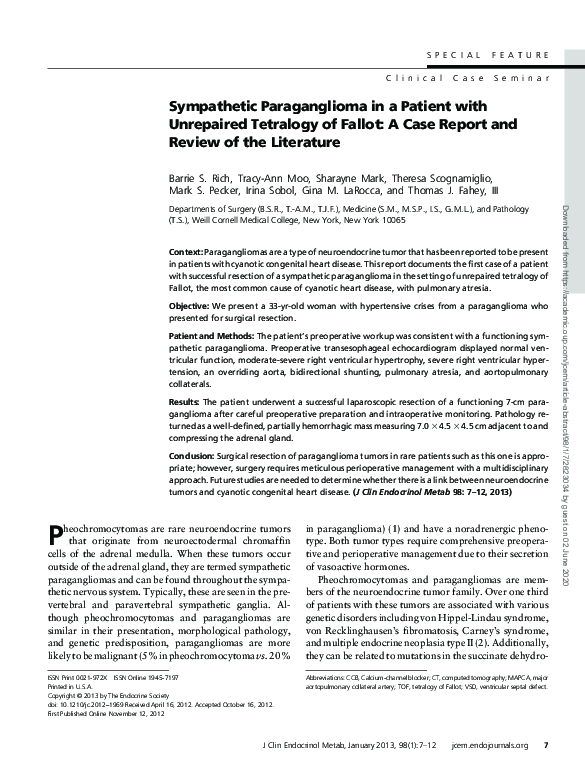 (PDF) Sympathetic Paraganglioma in a Patient with Unrepaired Tetralogy of Fallot: A Case Report ...