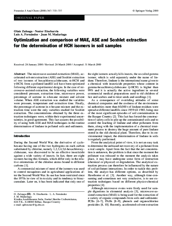 (PDF) Optimization and comparison of MAE, ASE and Soxhlet extraction for the determination of ...