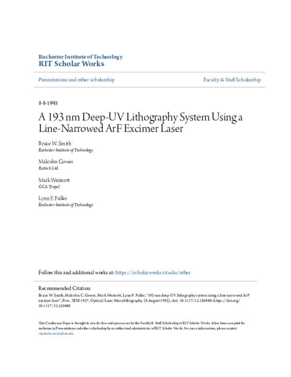 (PDF) 193-nm deep-UV lithography system using a line-narrowed ArF ...
