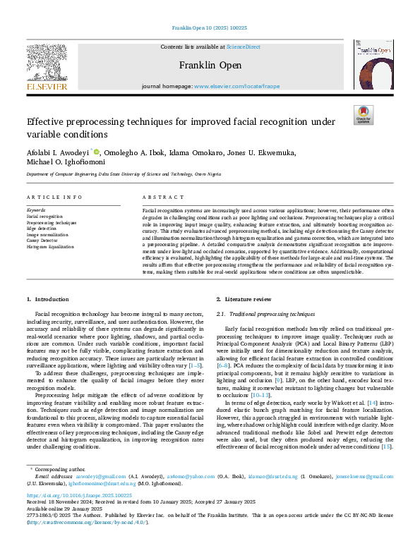 (PDF) Effective preprocessing techniques for improved facial recognition under variable conditions