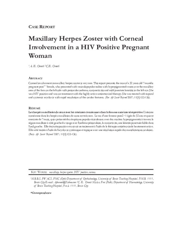 (PDF) Maxillary Herpes Zoster with Corneal Involvement in a HIV ...
