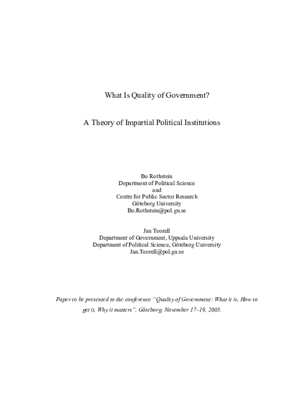 (PDF) What Is Quality of Government? A Theory of Impartial Government ...