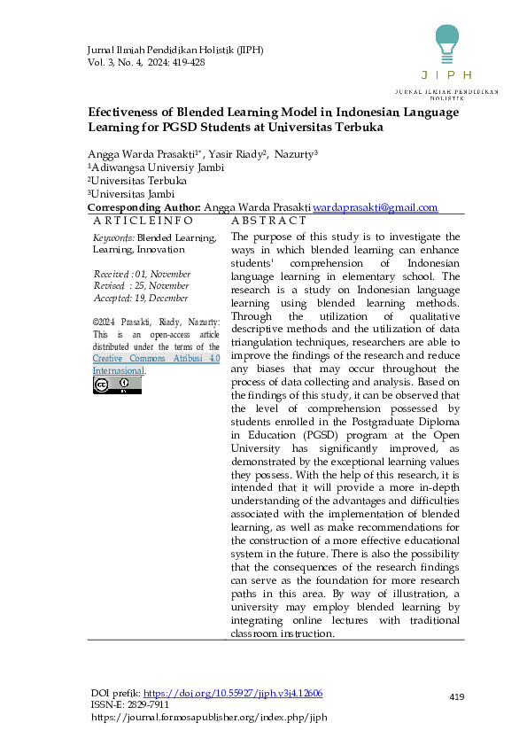 (PDF) Efectiveness of Blended Learning Model in Indonesian Language Learning for PGSD Students ...
